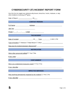 Free Cybersecurity (IT) Incident Report Template – PDF Word – EForms ...