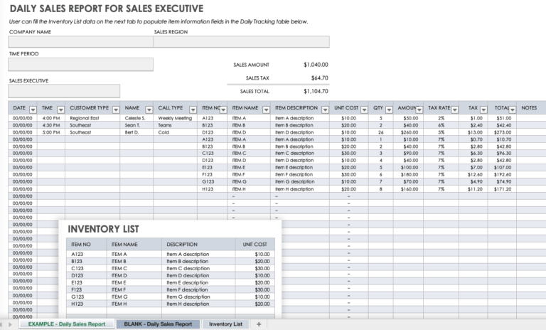 Free Daily Sales Report Forms & Templates Smartsheet Intended For Excel ...