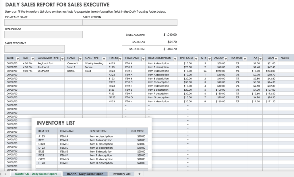 Free Daily Sales Report Forms & Templates Smartsheet With Sales Visit ...