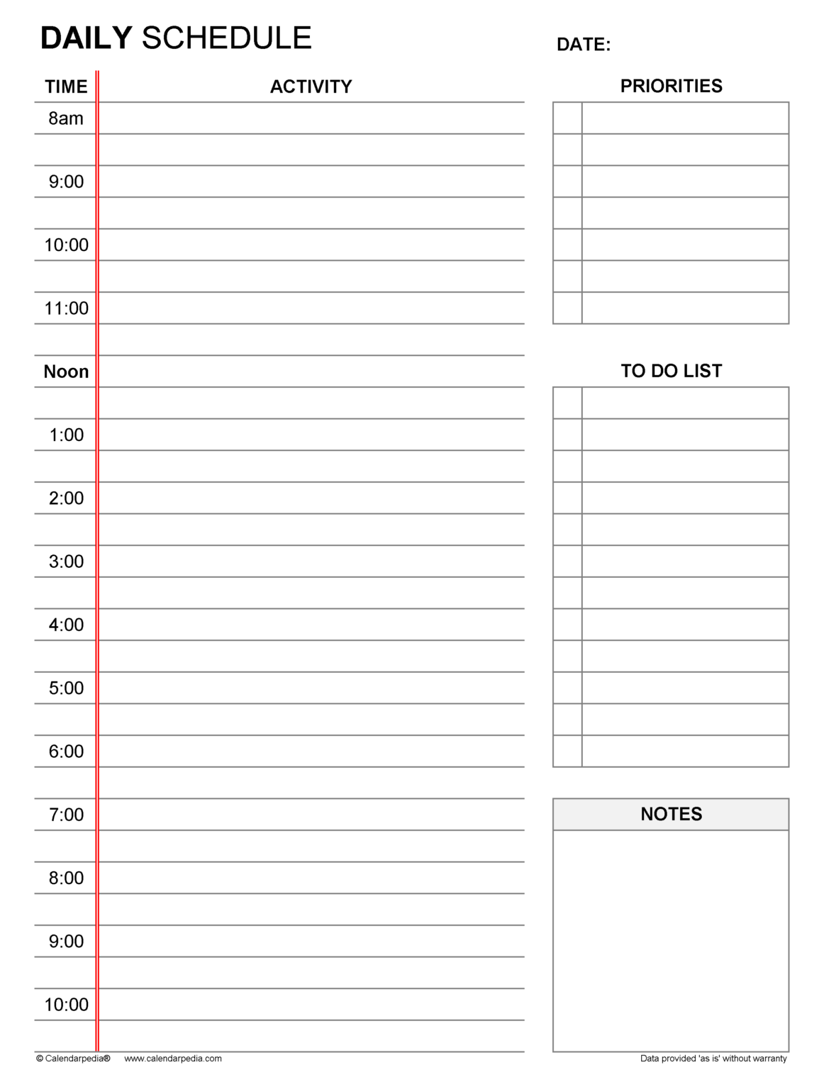 Free Daily Schedules In PDF Format – 10+ Templates In Printable Blank ...