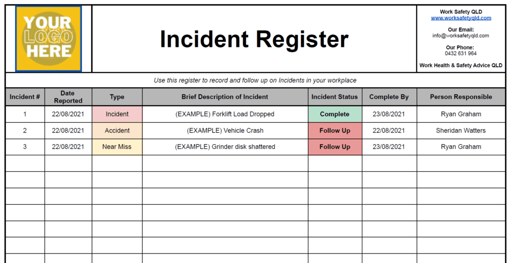 Free Incident Register Template For Queensland – Work Safety QLD In Incident Report Form ...
