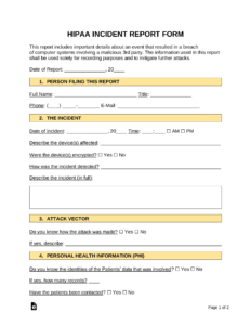 Free Incident Report Templates (10) Sample – PDF Word – EForms In ...