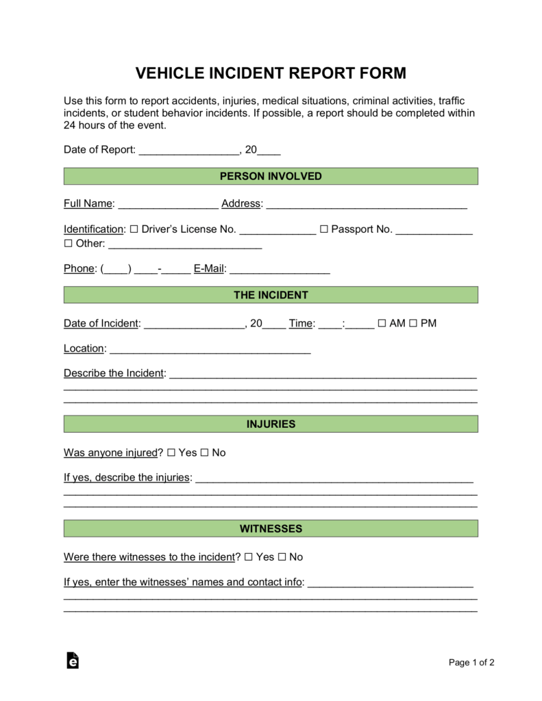 Free Incident Report Templates (10) Sample – PDF Word – EForms ...
