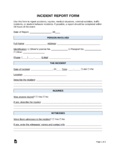 Free Incident Report Templates (10) Sample – PDF Word – EForms With ...