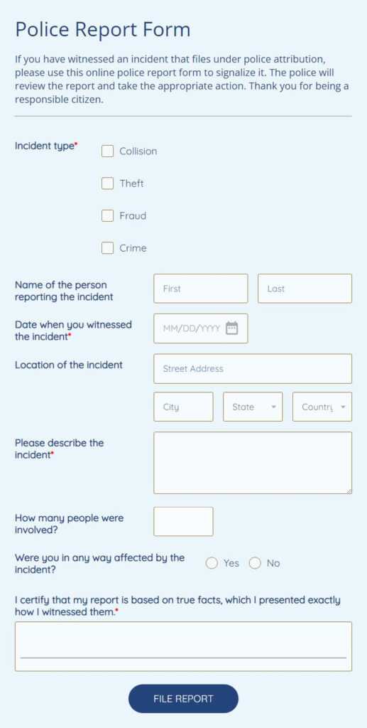 Free Online Police Report Form Template 10FormBuilder Throughout Fake ...