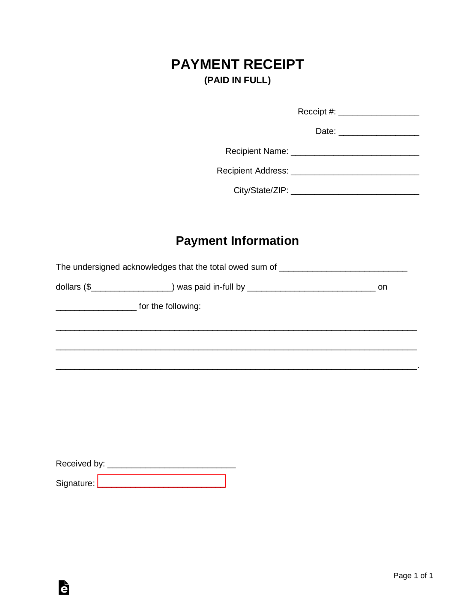 Free Paid (in Full) Receipt Template – PDF Word – EForms Inside ...