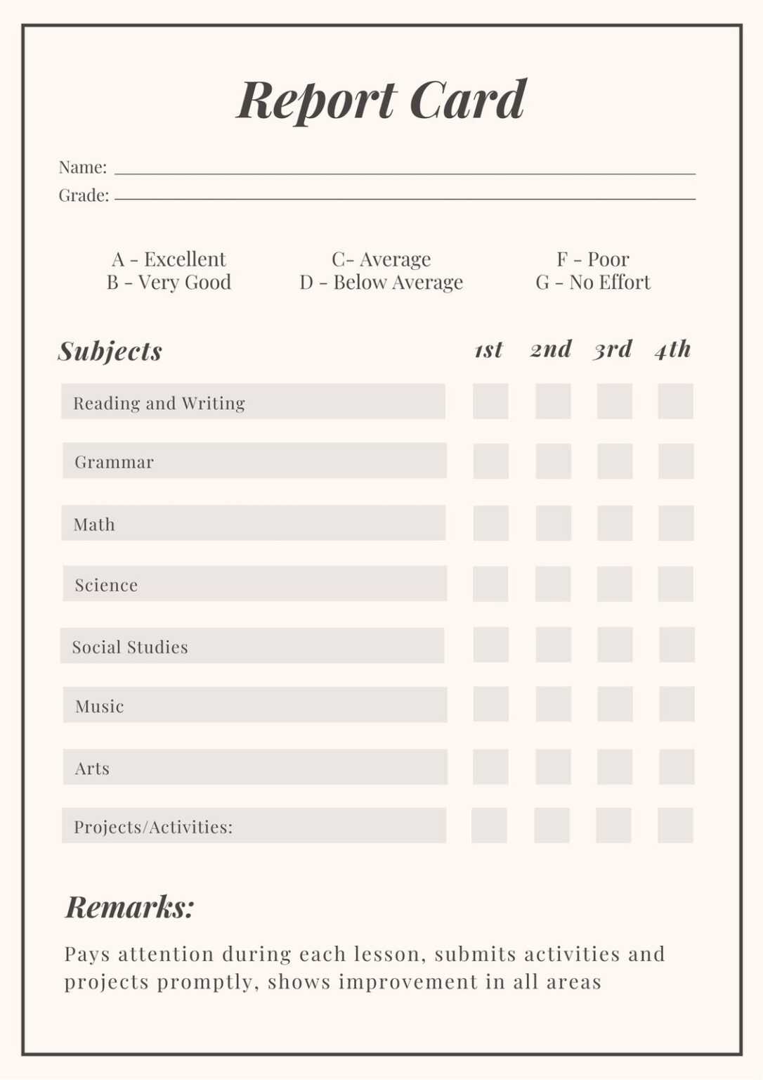 Free, Printable, Customizable Report Card Templates Canva Regarding ...
