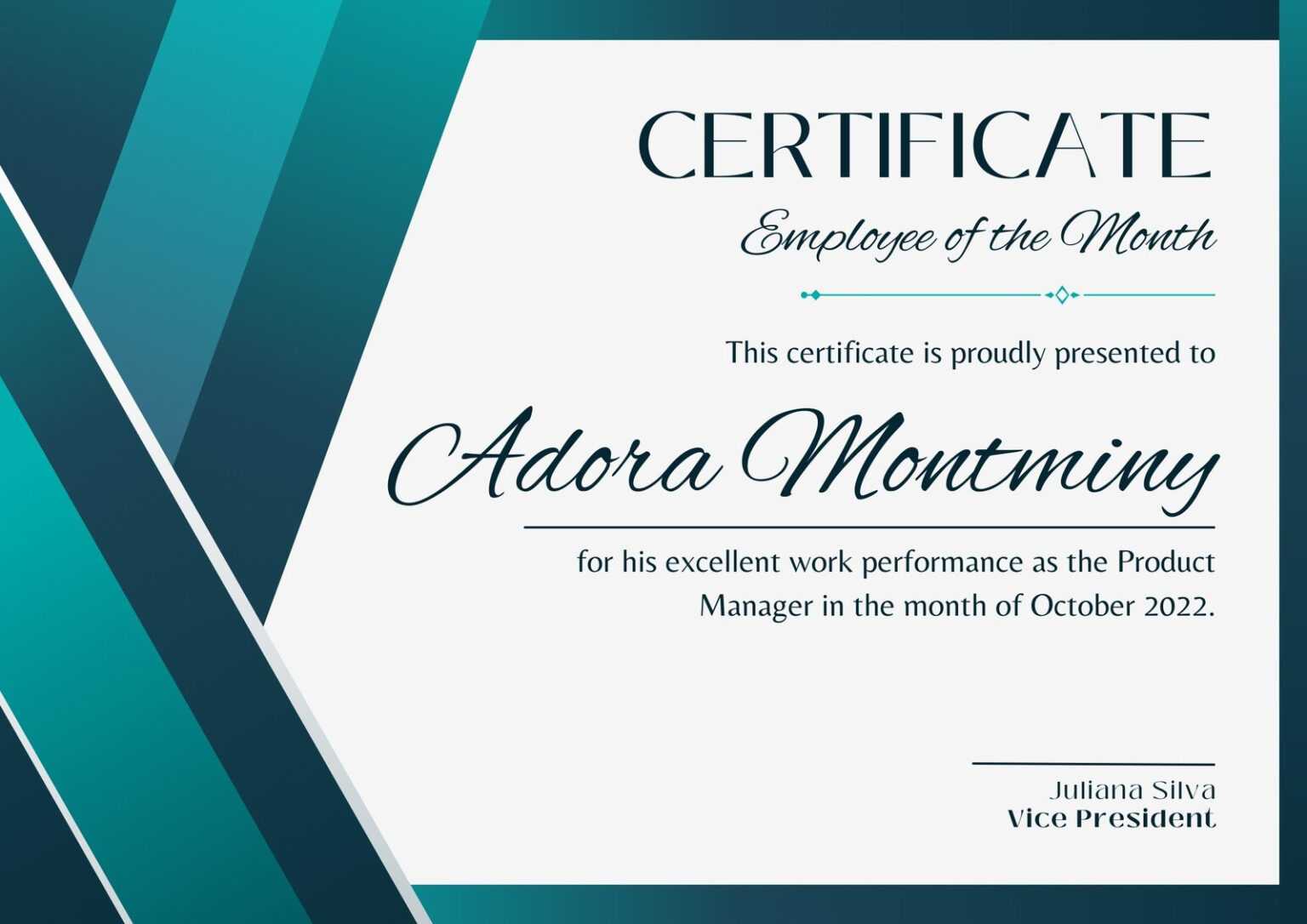 Free Printable Employee Of The Month Certificate Templates Canva Inside ...