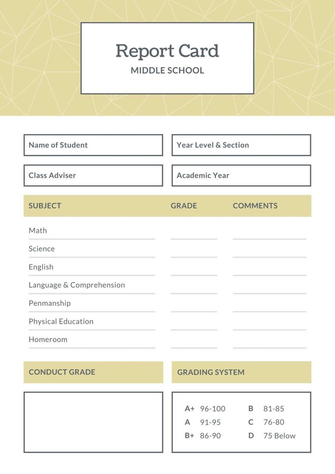 Free Printable Middle School Report Card Templates Canva With Regard To ...