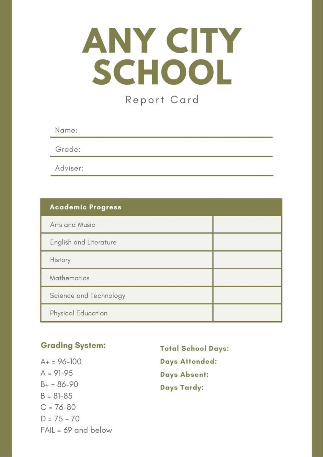 Free Printable Middle School Report Card Templates Canva With Regard To ...