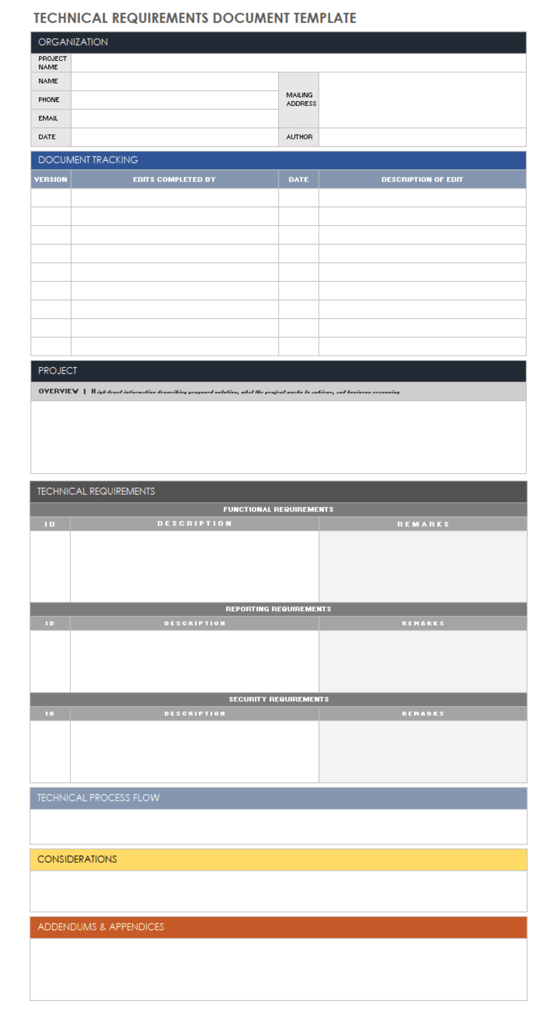 Free Project Requirement Templates Smartsheet Regarding Report ...