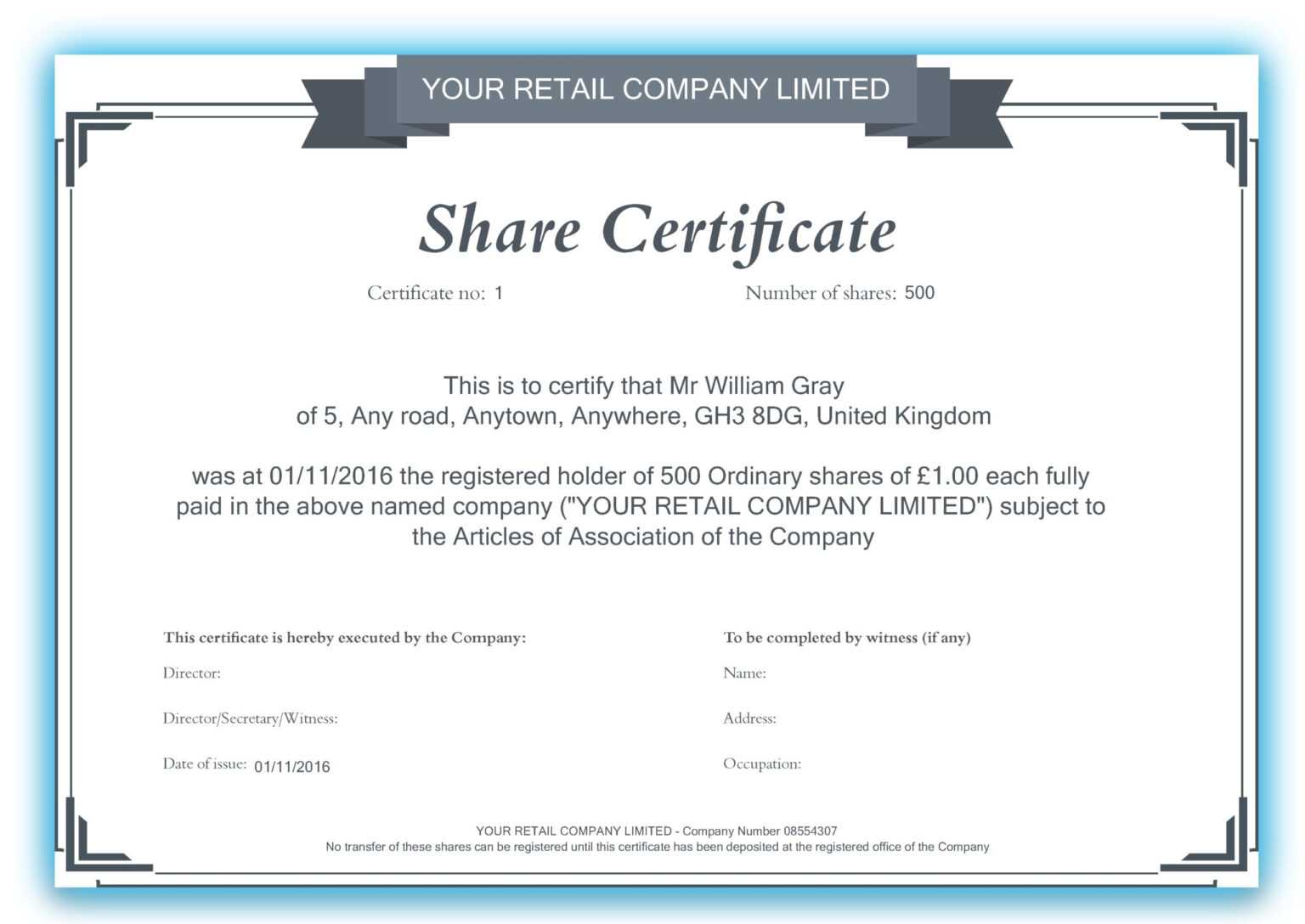 Free Share Certificate Template – Uniwide Formations In Shareholding ...
