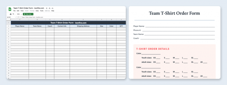 Free T Shirt Order Form Template (Excel, Google Sheets, PDF) Bonfire ...