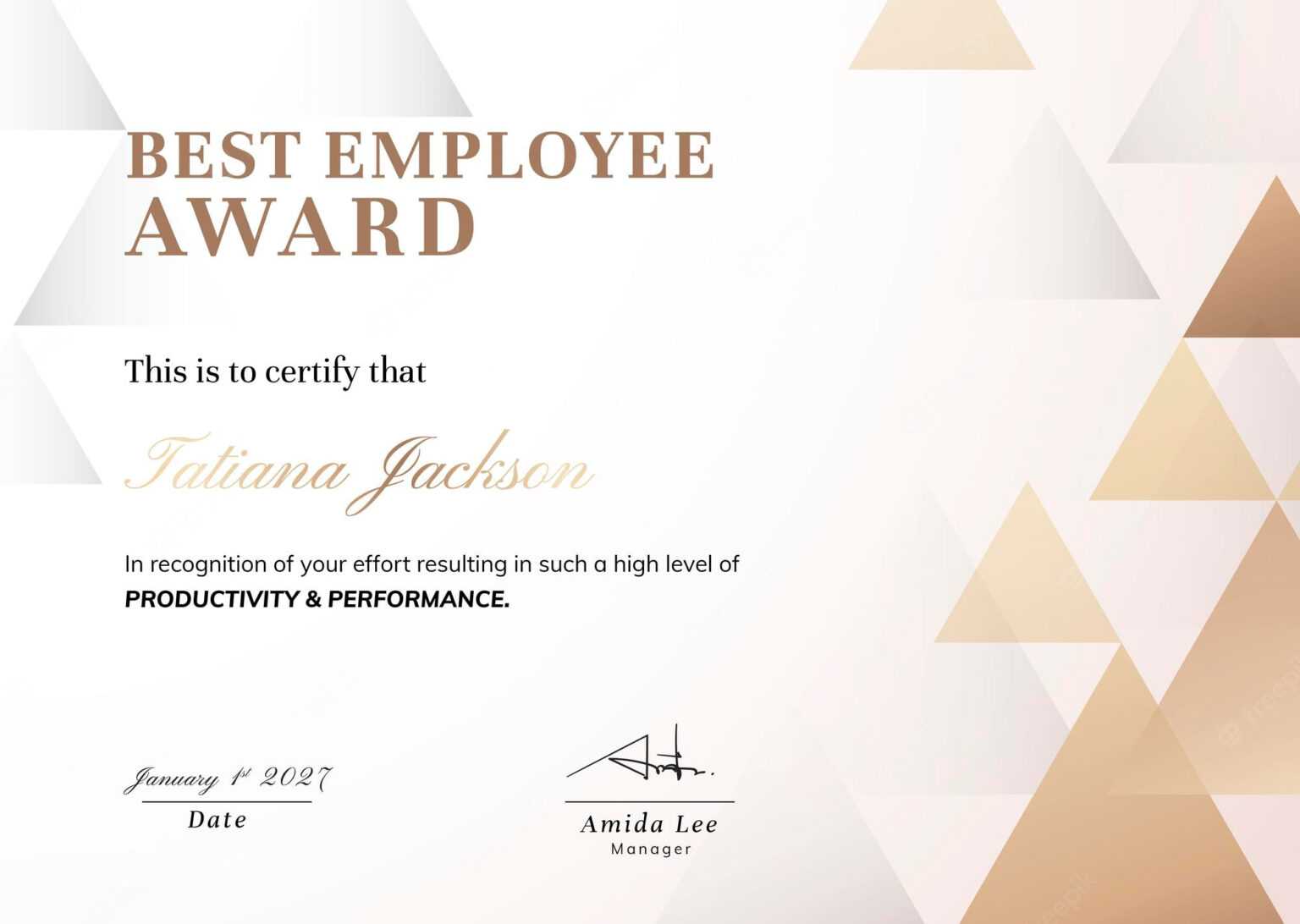 Free Vector Award Certificate Template, Gold Modern Design For In Best ...