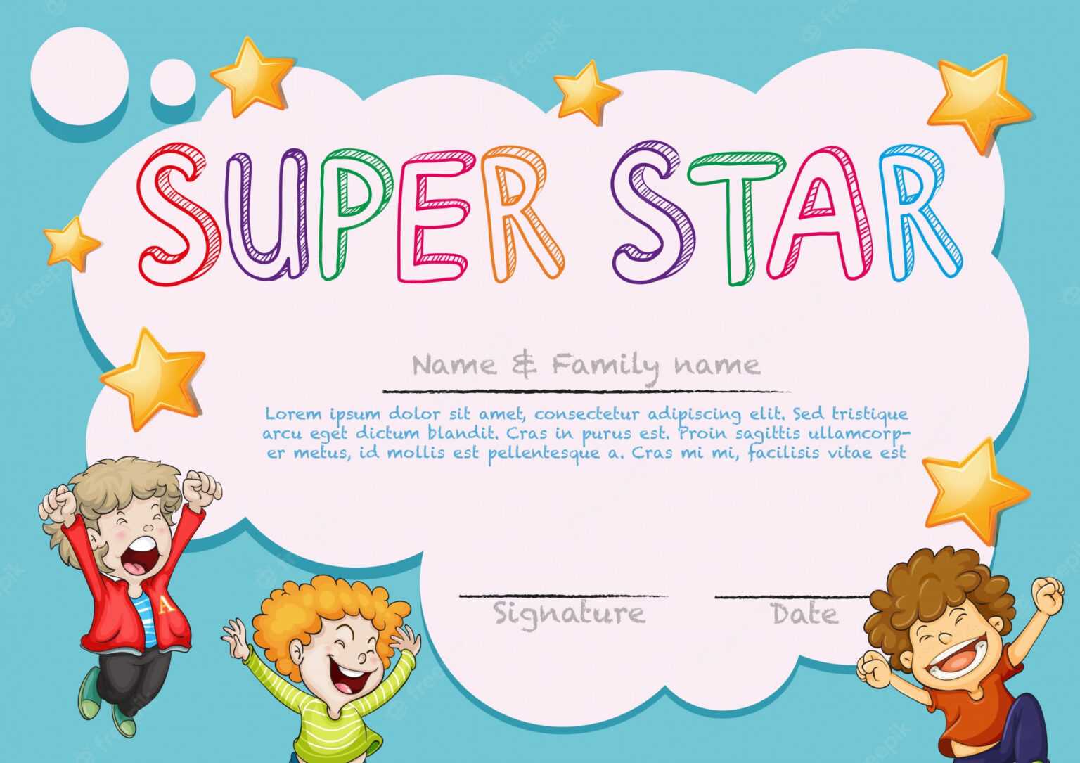 Free Vector Super Star Award Template With Kids In Background Inside ...