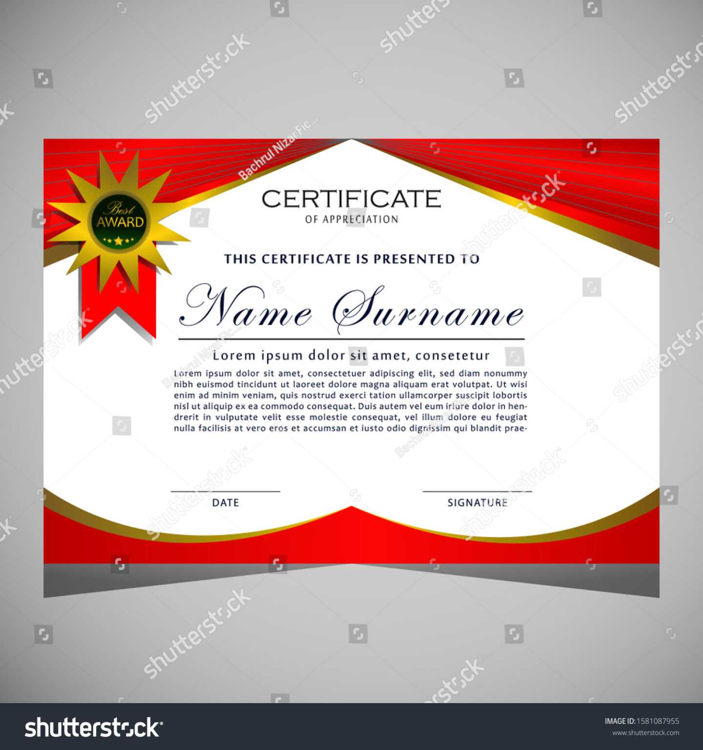 Geometric Red Gold Star Performer Certificate Stock Vector With Star ...