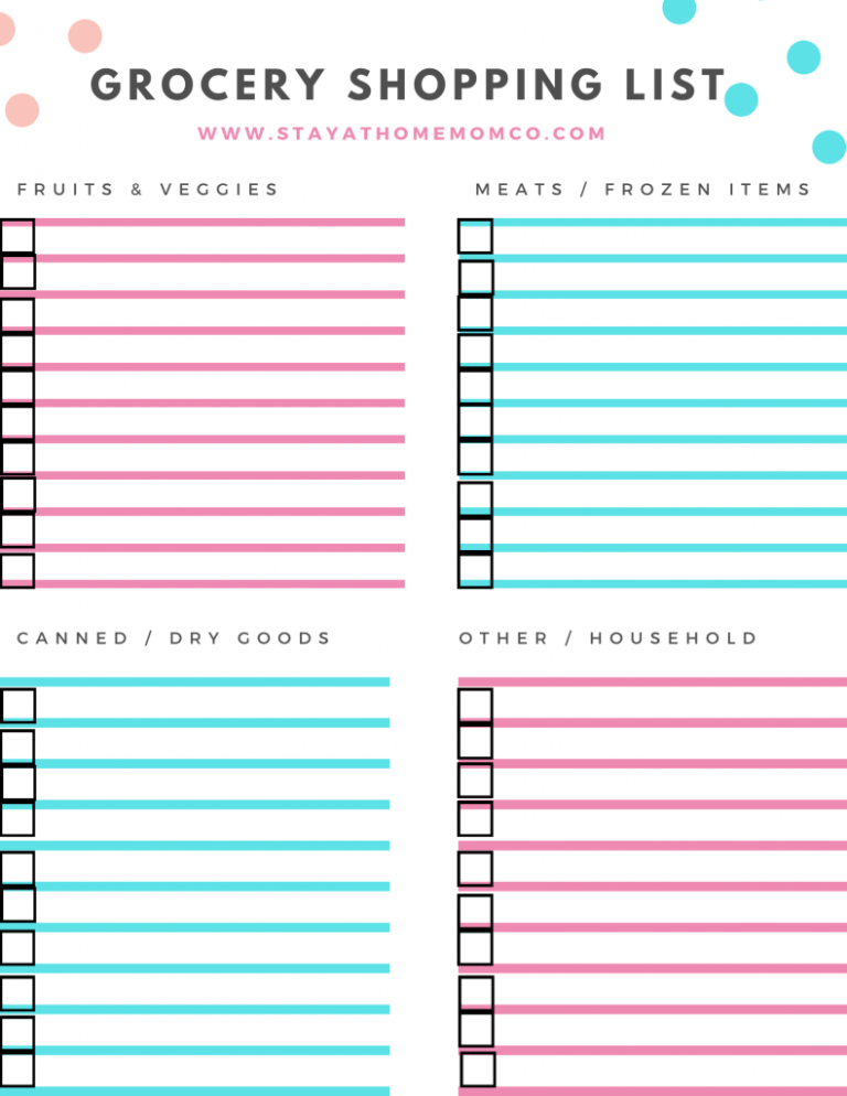 Grocery List With Checkboxes PDF Template – Free Printable – Stay ...