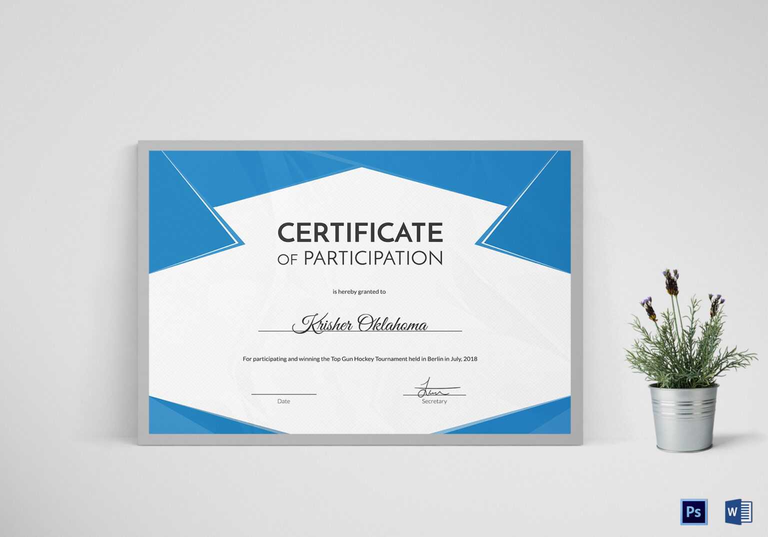Hockey First Place Certificate Design Template In PSD, Word Inside ...