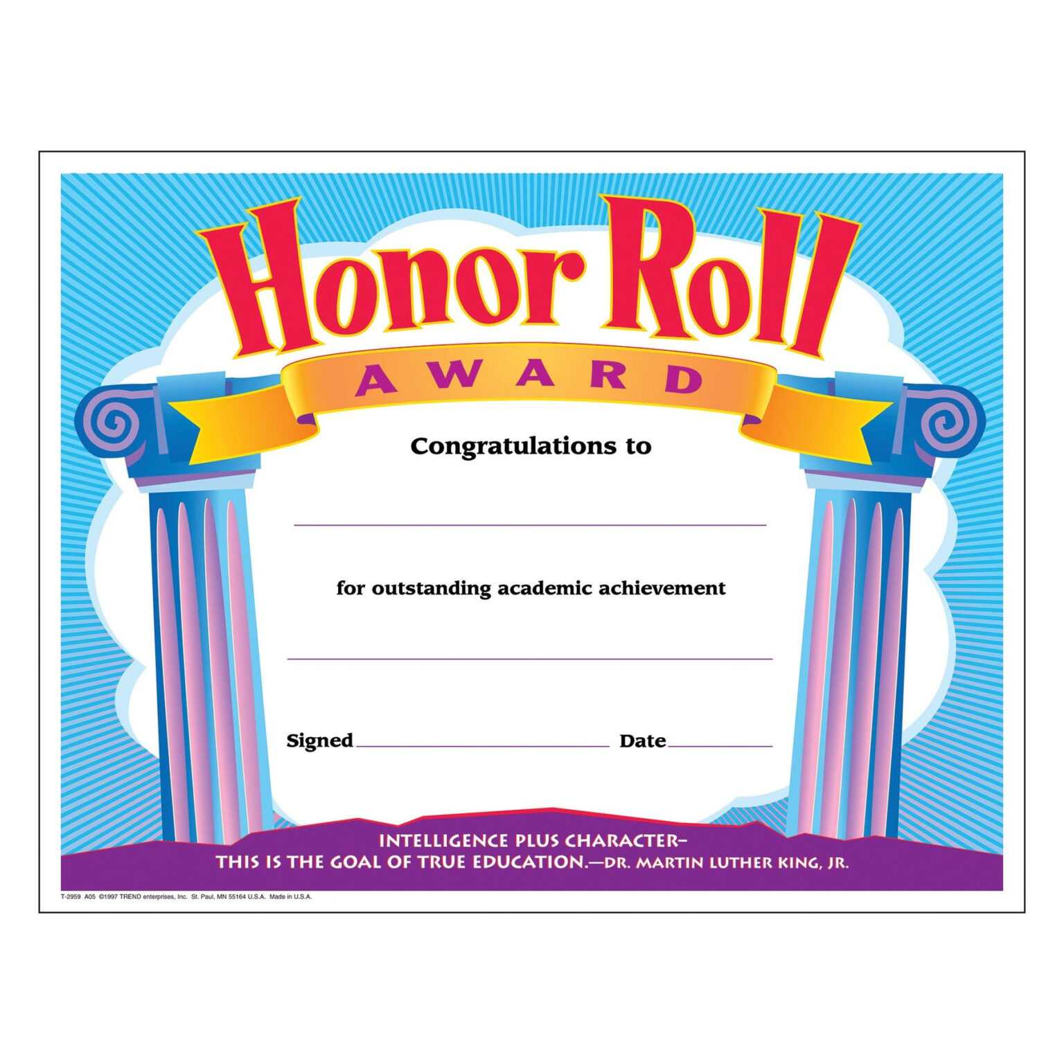 Honor Roll Award Colorful Classics Certificates Pertaining To Honor ...