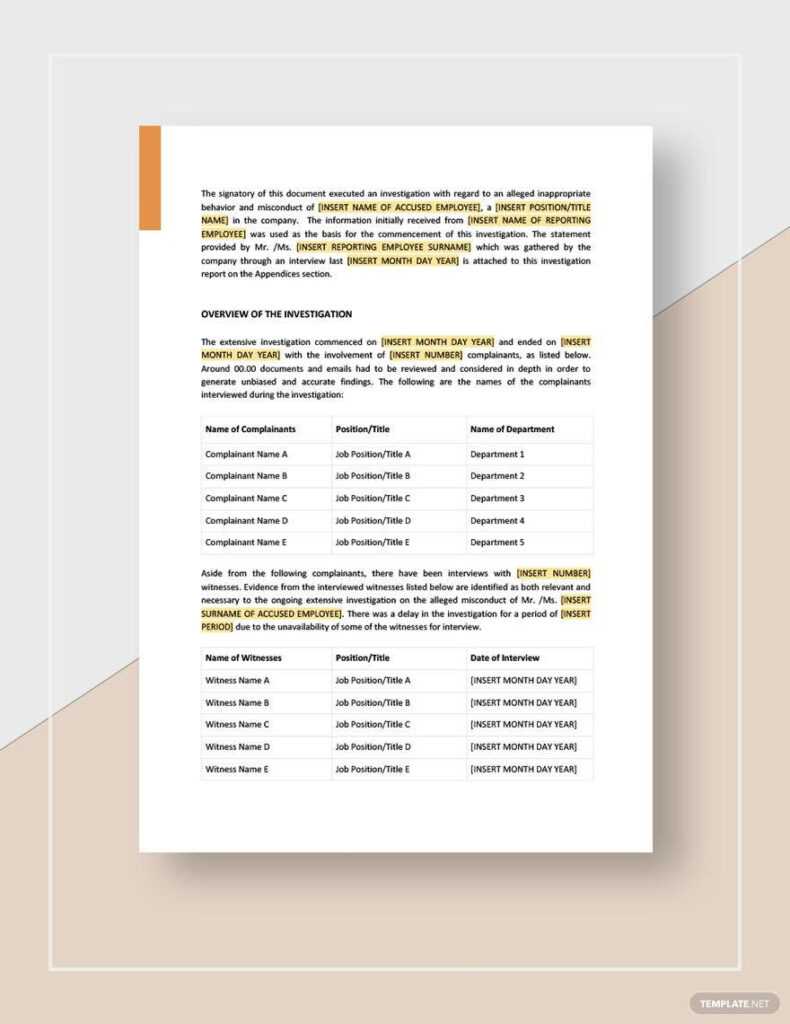 HR Investigation Report Template – Google Docs, Word, Apple Pages ...