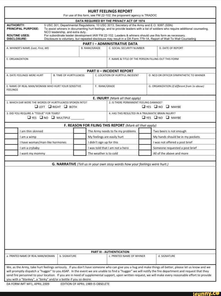 HURT FEELINGS REPORT For Use Of This Form, See FM 10 10; The Throughout ...