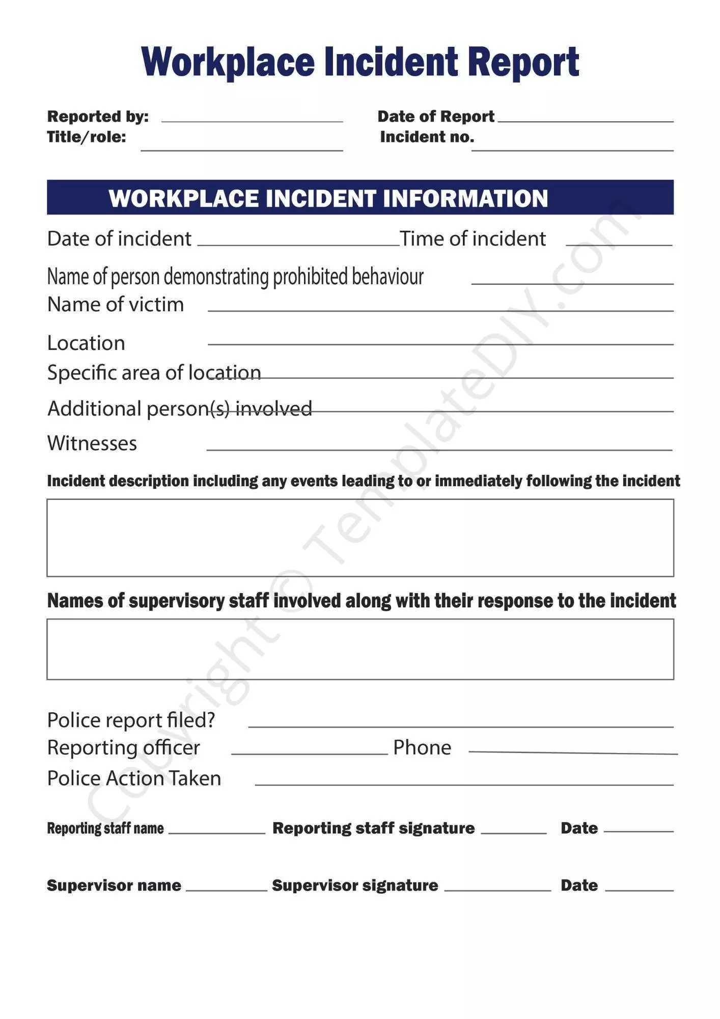 Incident Report Template Blank Printable [PDF, Excel & Word] Pertaining ...
