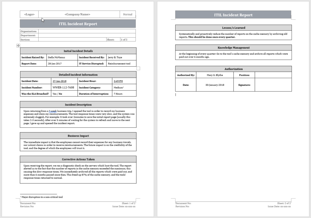 Incident Report Template Major Incident Management Incident Pertaining Incident Report Template Major Incident Management Incident Pertaining
