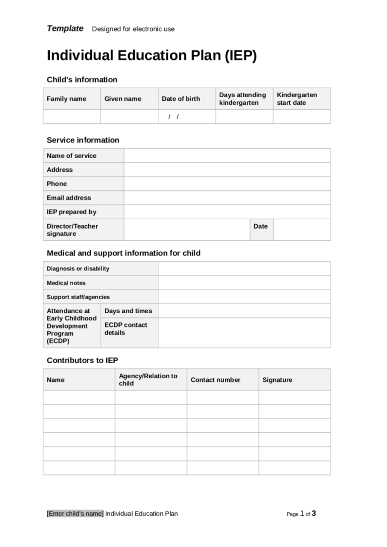 Individual Education Plan (IEP): Template – Edit, Fill, Sign With Blank ...