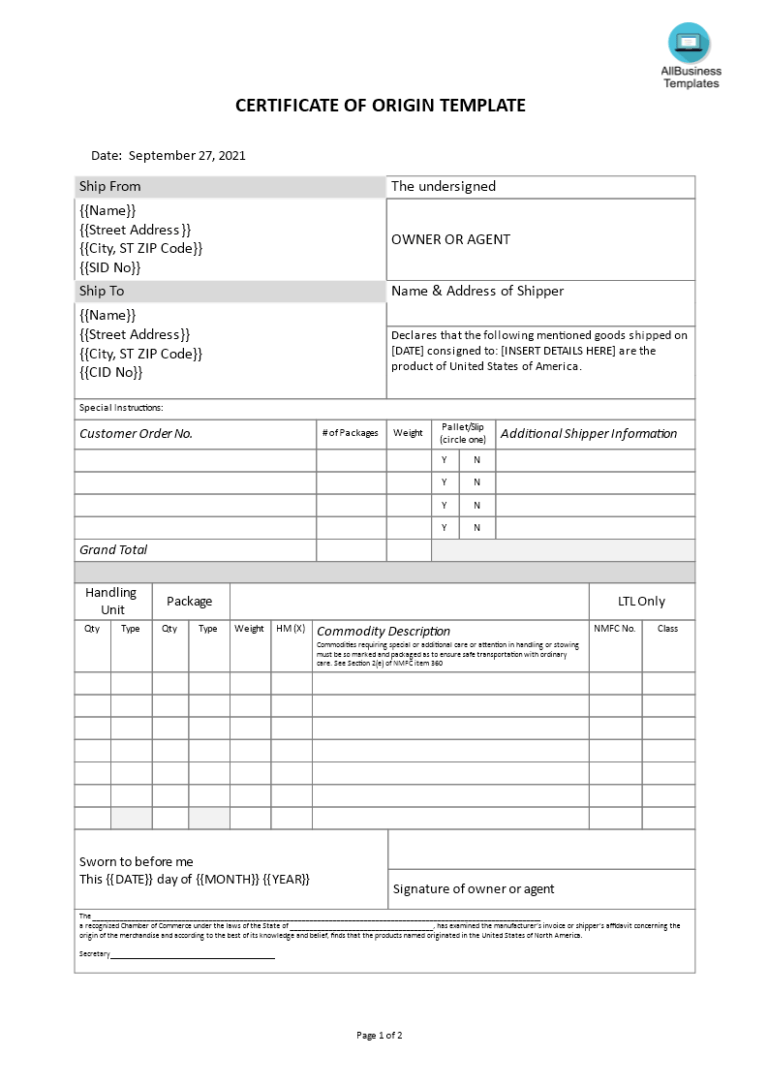 Nafta Certificate Template - Rebeccachulew.com