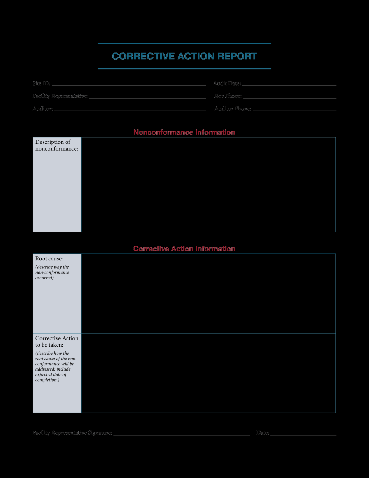 Kostenloses Corrective Action Sample Within Corrective Action Report ...