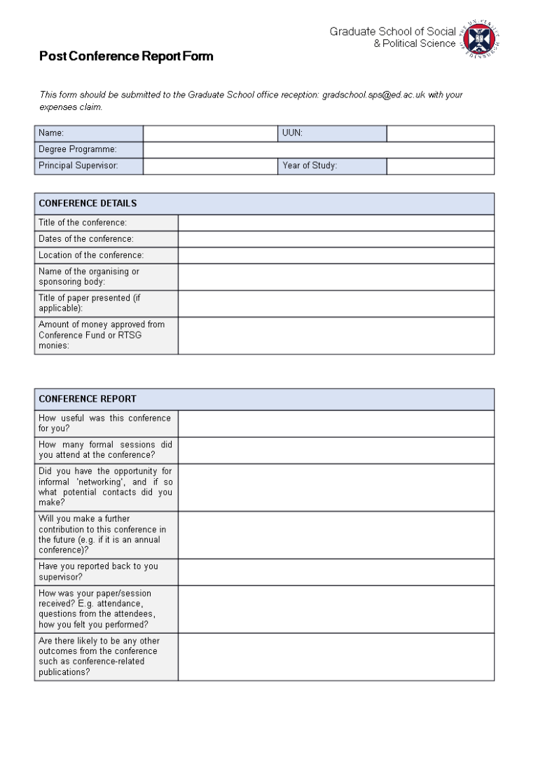 Kostenloses Post Conference Report For Conference Report Template ...