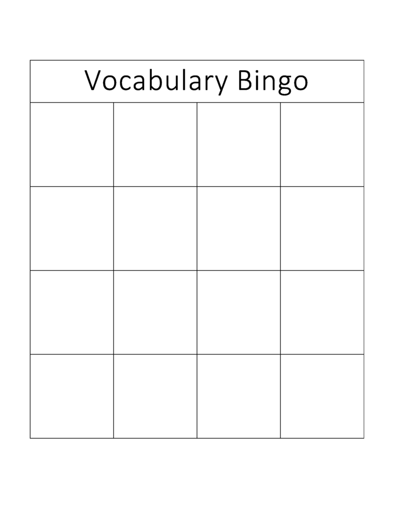 Kostenloses Vocabulary Bingo Card Inside Blank Bingo Card Template ...
