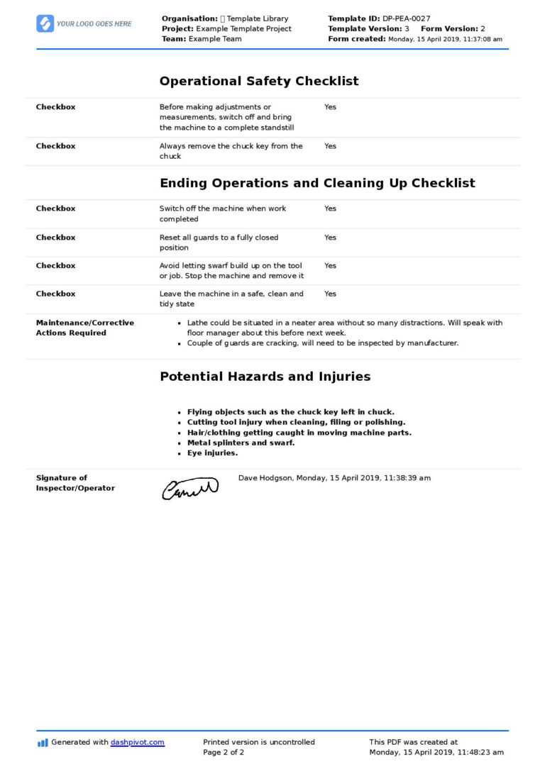 Lathe Machine Inspection Checklist (Free and flexible template ...