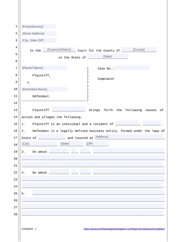 LAWSUIT COMPLAINT – Free Template And How To Guide Regarding Blank ...