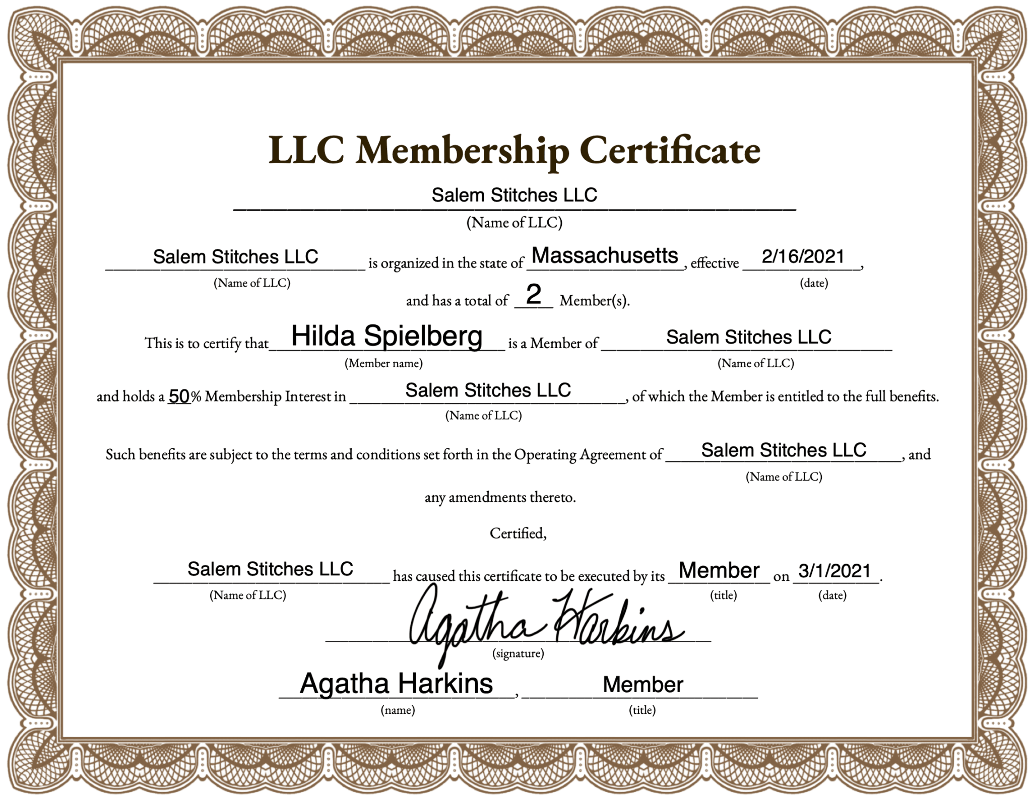 LLC Membership Certificate 10 (Free PDF) LLC University® In Llc ...