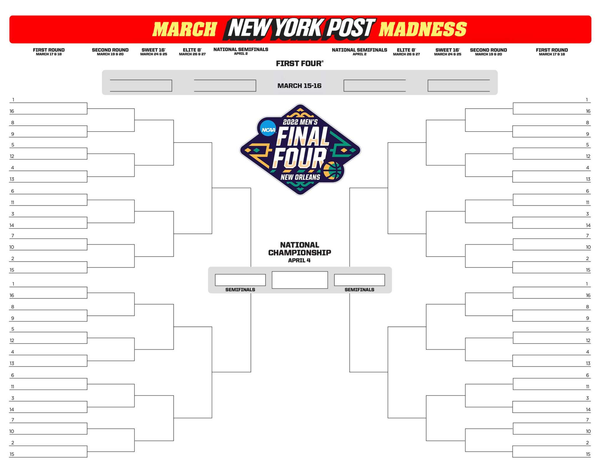 March Madness 10 Printable Blank NCAA Bracket Template With Blank March ...