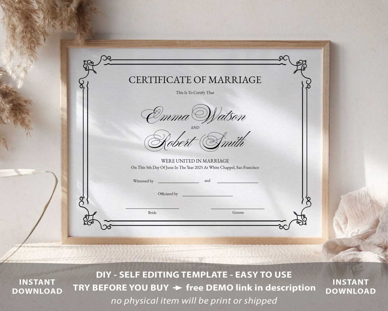 Minimalist Marriage Certificate Template Wedding Keepsake – Etsy With ...