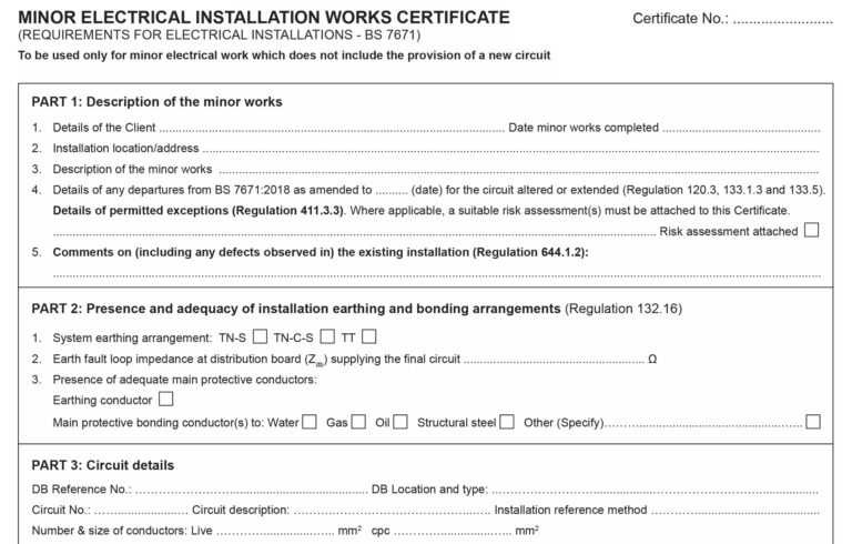 Model Forms For Minor Electrical Installation Works Certificate ...