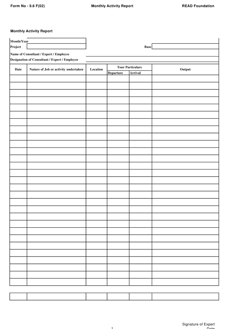 Monthly Activity Report Template - Rebeccachulew.com