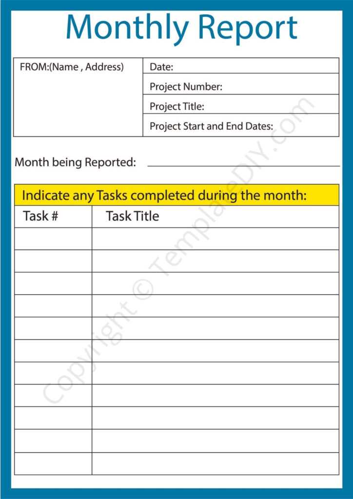Monthly Report Template Blank Printable [PDF, Excel & Word] With Regard To Monthly Progress ...