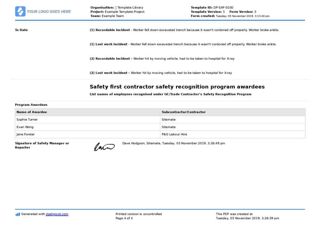 Monthly Safety Report Template (Better Format Than Word Or Excel) For Monthly Health And Safety ...