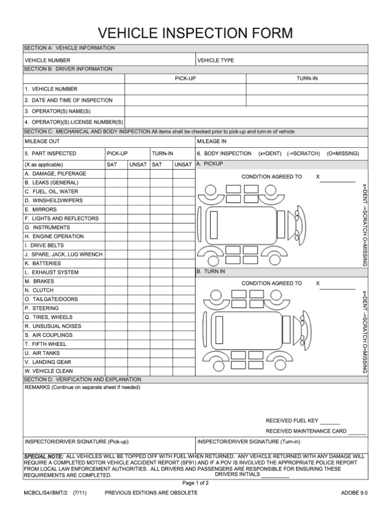 Navy Vehicle Inspection Form: Fill Out & Sign Online DocHub Within ...
