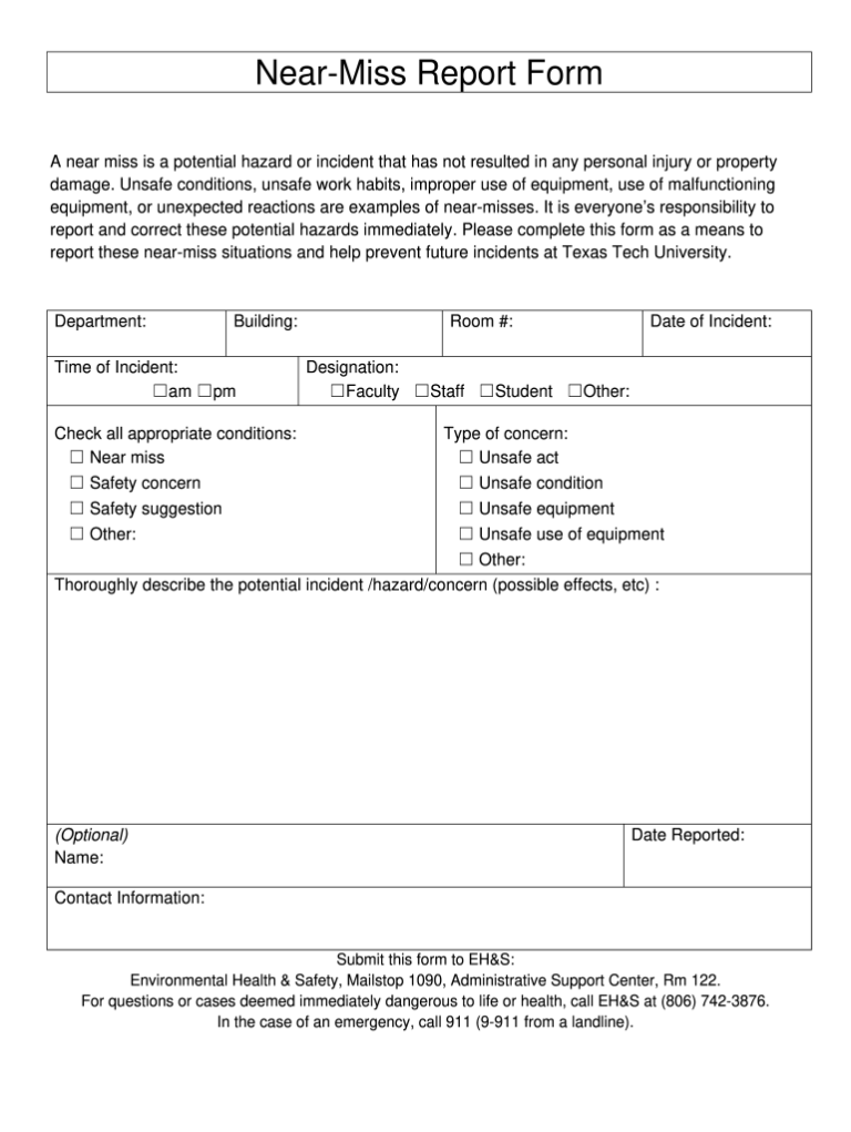 Near Miss Report Form Template – Fill Online, Printable, Fillable In ...