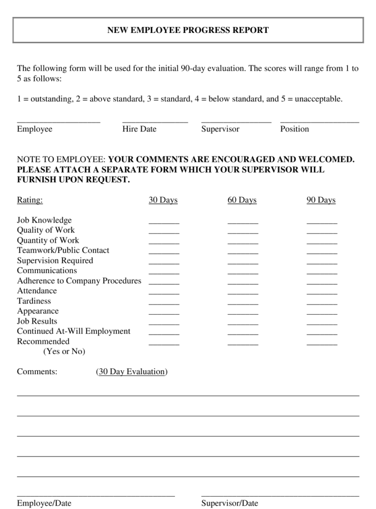 New Employee Progress Report Template Download Printable PDF Within ...