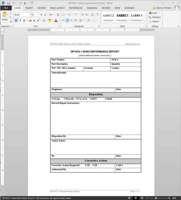 Nonconformance Report Iso Template Within Non Conformance Report