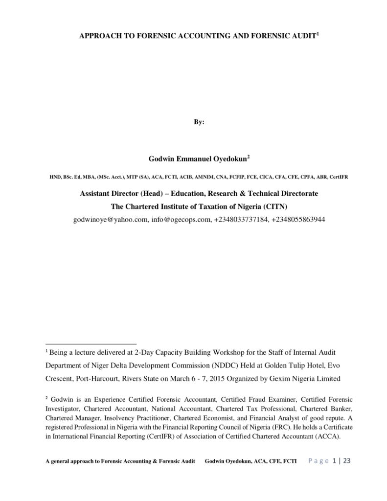 PDF] Approach to Forensic Accounting and Forensic Audit Pertaining To ...