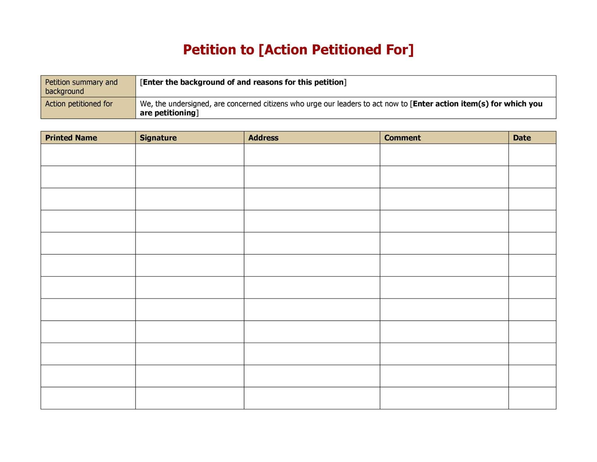 Petition Templates – How To Write A Petition In Blank Petition Template ...