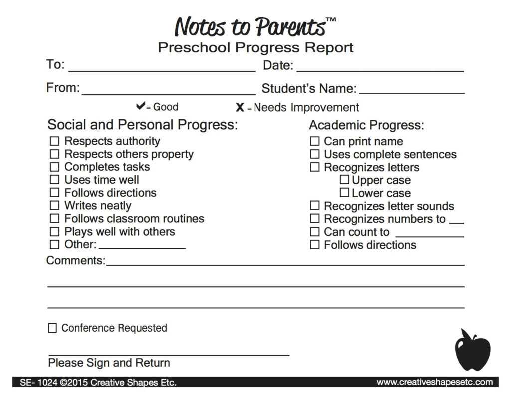 Preschool Progress Report – Notes To Parents Regarding Preschool ...