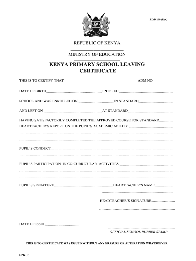 Primary School Leaving Certificate: Fill Out & Sign Online DocHub ...