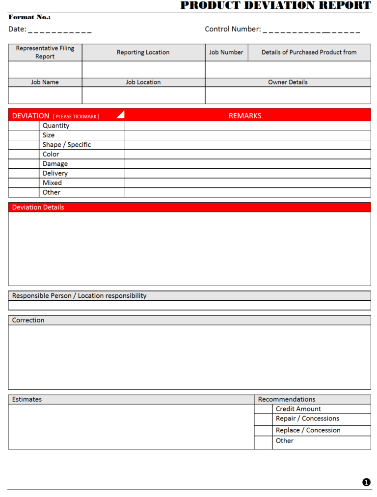 Product Deviation Report Format Samples Excel Document Pertaining To ...